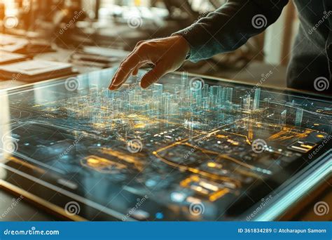 Digital City Map Interaction With Touchscreen Technology Display Stock Image Image Of