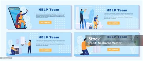 사람들은 수리 서비스 벡터 일러스트 세트 도구 상자 고정 집 건물 만화 플랫 수리공 캐릭터 팀에서 작동 건설 산업에 대한 스톡 벡터 아트 및 기타 이미지 Istock