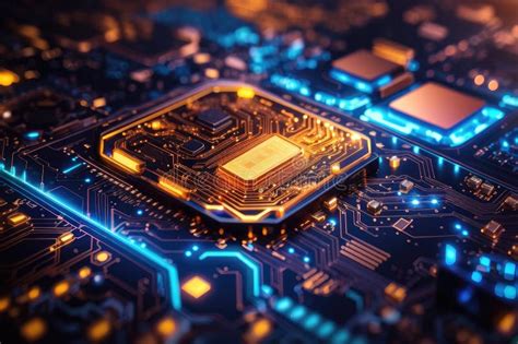 Top View Glowing Shine Neon Computer Technology Ai Generative Stock