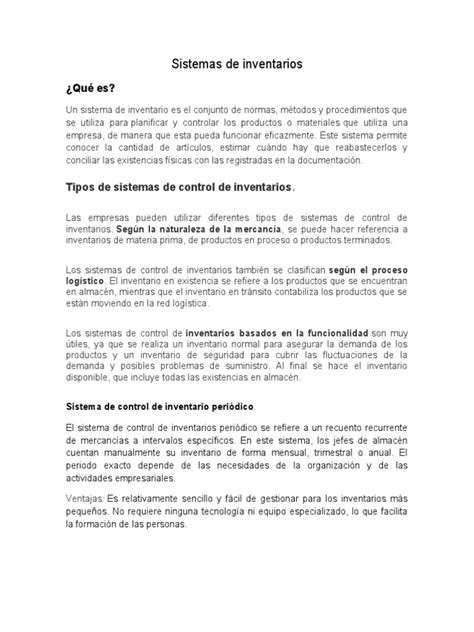 Sistemas De Inventarios Pdf Finanzas Y Dinero