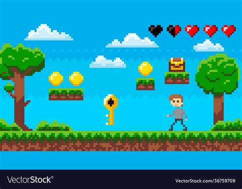 Adventure Pixel Game Interface Design Layout Vector Image