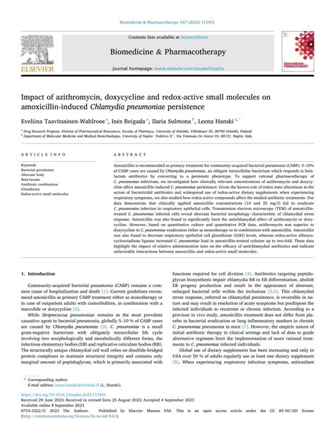 Pdf Impact Of Azithromycin Doxycycline And Redox Active Small Molecules On Amoxicillin