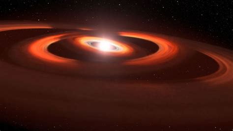 newborn star surrounded by planet forming disks at different angles