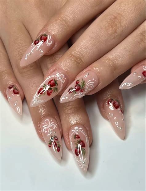 Gorg Strawberry Nails Lace Nails Nail Art Gel Nails