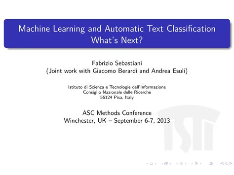Machine Learning And Automatic Text Classification Whats Next Ppt