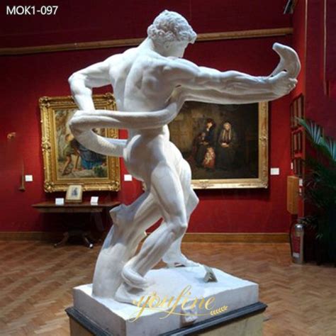 Life Size Athlete Wrestling With A Python Replica Marble Statue