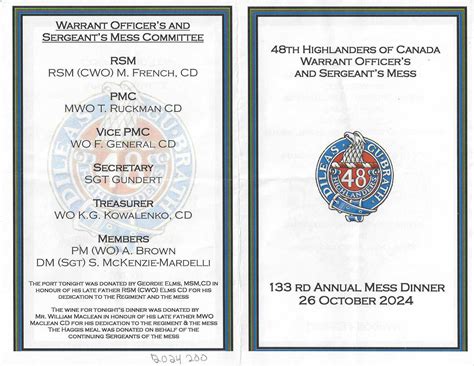 Wo And Sgts Mess Dinner 26 Oct 2024 48th Highlanders Museum Online