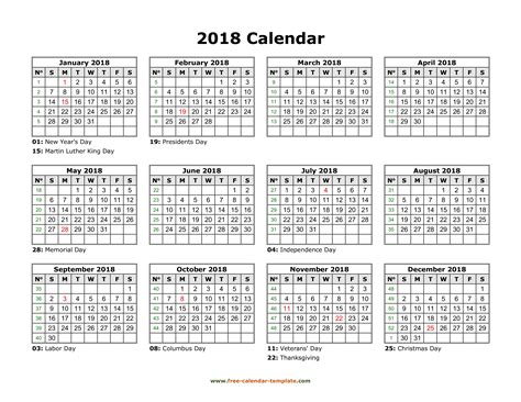 Printable Yearly Calendar 2018 Free Calendar