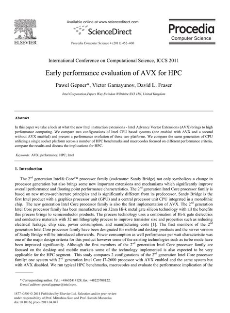 Pdf Early Performance Evaluation Of Avx For Hpc