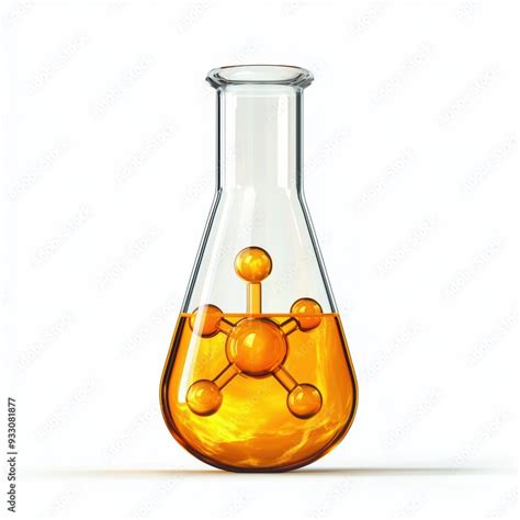 Chemical Flask With Orange Liquid And Molecular Structure A Glass Flask