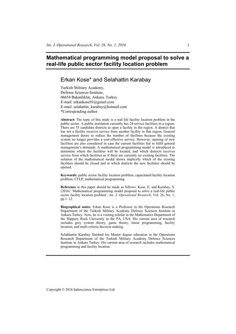 pdf mathematical programming model proposal to solve a real life
