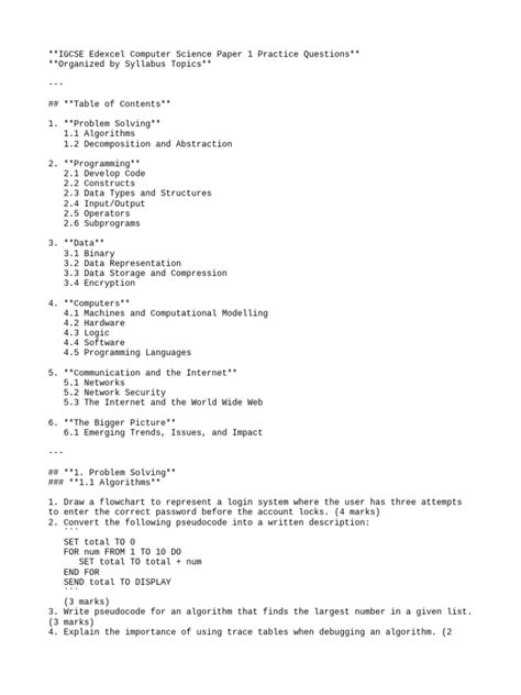 Edexcel Igcse Cs Practice Questions Pdf Computer Network Central Processing Unit