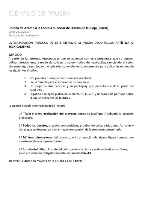 Ejemplos De Pruebas Esdir Escuela Superior De Diseño De La Rioja