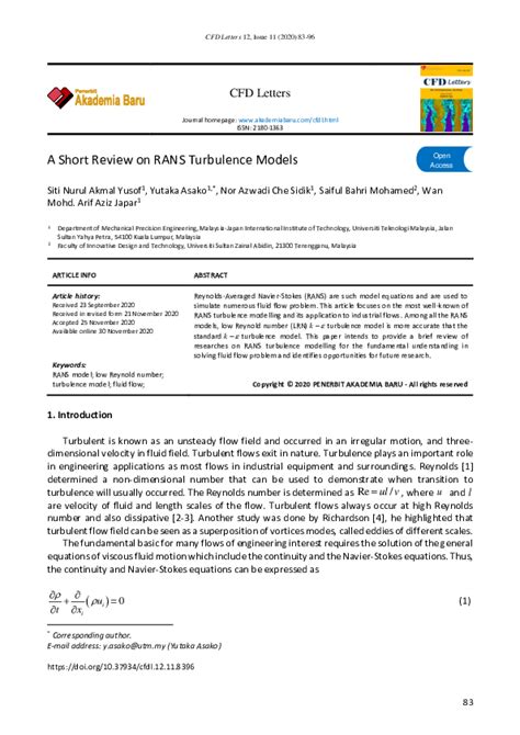 Pdf A Short Review On Rans Turbulence Models