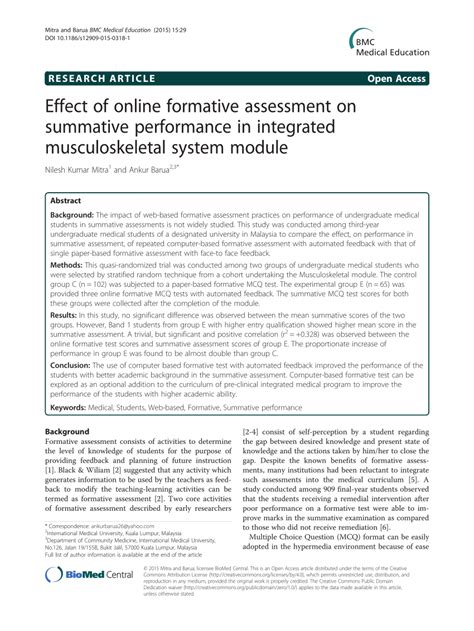 Pdf Effect Of Online Formative Assessment On Summative Performance In