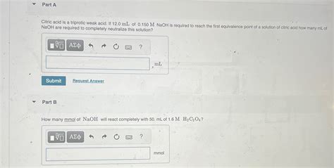 Solved Part Acitric Acid Is A Triprotic Weak Acid If 120ml