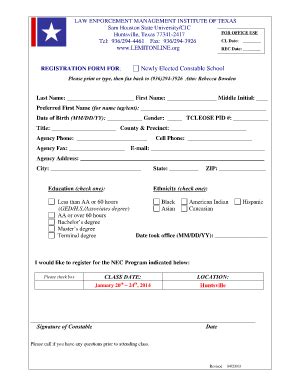 Fillable Online NEC Registration Form Bill Blackwood Law Enforcement Fax Email Print