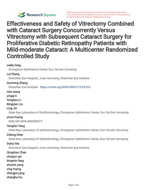 Pdf Effectiveness And Safety Of Vitrectomy Combined With Cataract Surgery Concurrently Versus