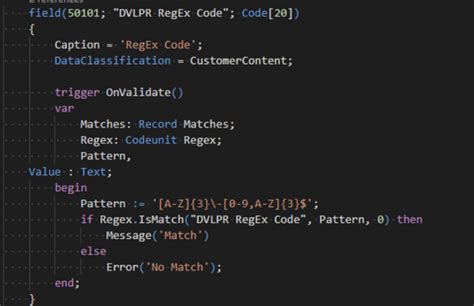 Validate Field Pattern With Regular Expression In Dynamics 365 Business Central