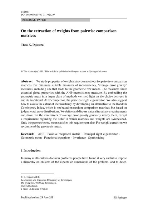pdf on the extraction of weights from pairwise comparison matrices