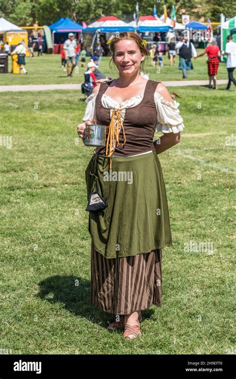 A Woman Dressed As A Wench In Period Costume At A Scottish Festival In