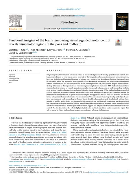 Pdf Functional Imaging Of The Brainstem During Visually Guided Motor Control Reveals