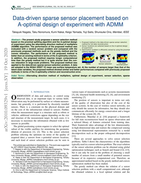 pdf data driven sparse sensor placement based on a optimal design of