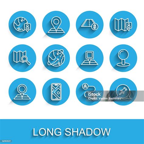 Set Line Folded Map With Location Marker City Navigation Location The Globe Route Push Pin