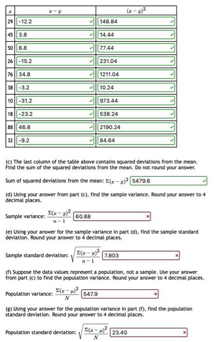 Solved Sample variance n1Σ xx 2 e Using your answer for Chegg com