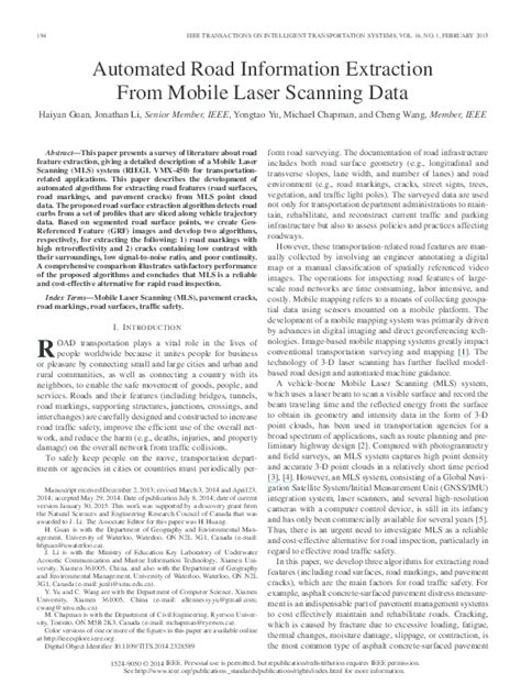 Pdf Automated Road Information Extraction From Mobile Laser Scanning Data