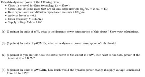 Solved Calculate Dynamic Power Of The Following Circuit Chegg