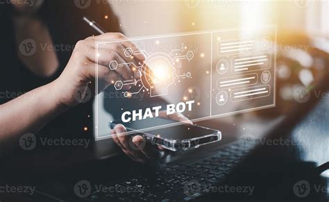 Woman Using Smartphone And Touch Bar Chat Bot Chat With Ai Artificial