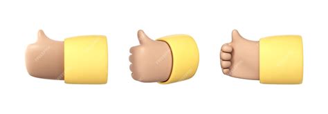흰색 배경에 고립 된 3d 만화 엄지 손 제스처 손 엄지 손가락 또는 같은 기호 벡터 3d 그림 프리미엄 벡터