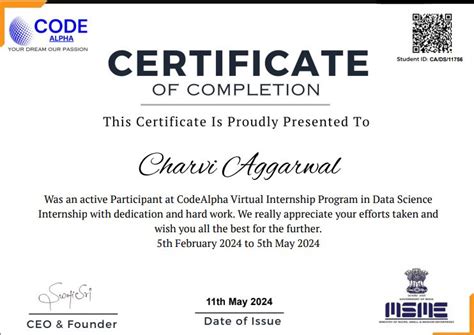 Completed Data Science Internship From Codealpha Charvi Aggarwal