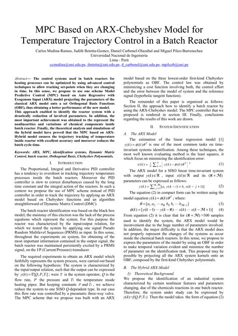 Pdf Mpc Based On Arx Chebyshev Model For Temperature Trajectory Control In A Batch Reactor