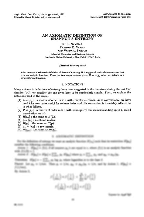 Solution An Axiomatic Definition Of Shannon S Entropy 1992 Applied