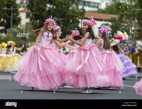 Funchal Madeira Portugal April 22 2018 A Group Of Girls In Pink