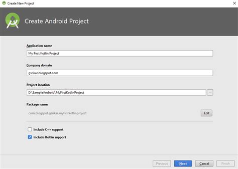create your first android project with kotlin