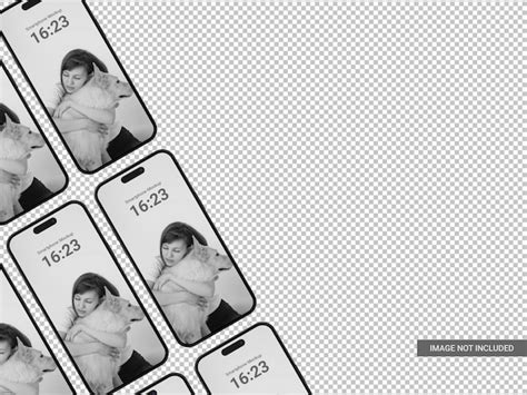 빈 공간과 투명한 배경을 갖춘 대각선 스마트폰 14 Pro 세트 모바일 앱 디자인 프리미엄 Psd 파일