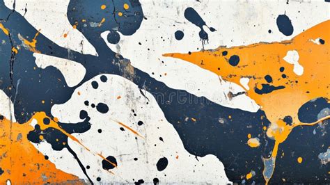A Dynamic Abstract Composition Featuring Bold Splashes Of Black Orange And White On A Textured