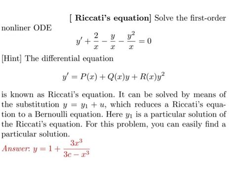 Solved Nonliner Ode Riccatis Equation Solve The
