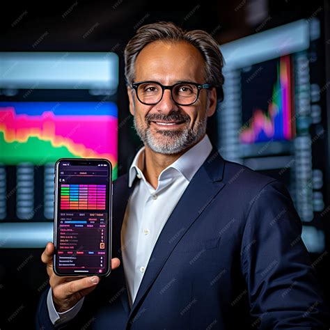 Premium Photo A Stockbroker Holding A Smartphone With A Stock Market