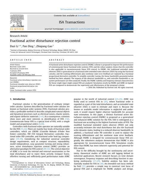 PDF Fractional Active Disturbance Rejection Control