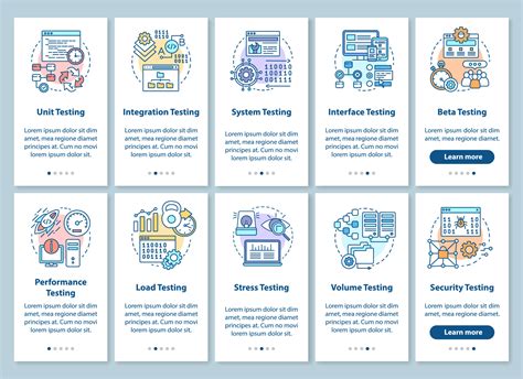software testing onboarding mobile app page screen with linear concepts