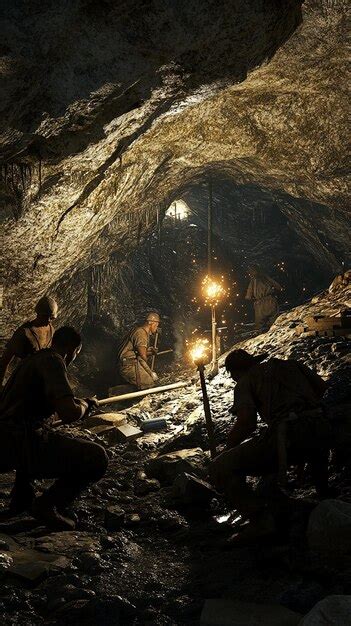 Detailed Scene Of An Ancient Mining Operation Premium Ai Generated Image