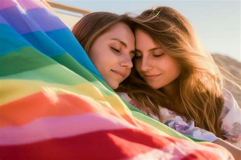 Premium Ai Image Happy Lesbian Couple Celebrating On The Beach At