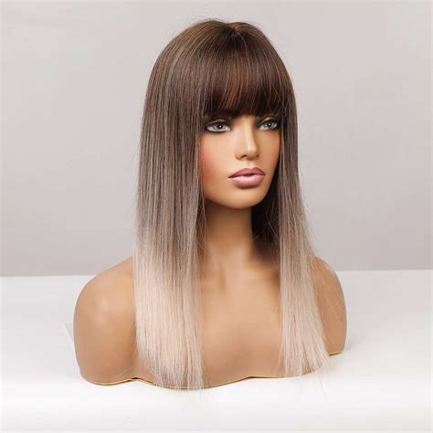 Geiniya Gorgeous Ombre Blonde Blunt Cut Wig With Bangs 16 Inch