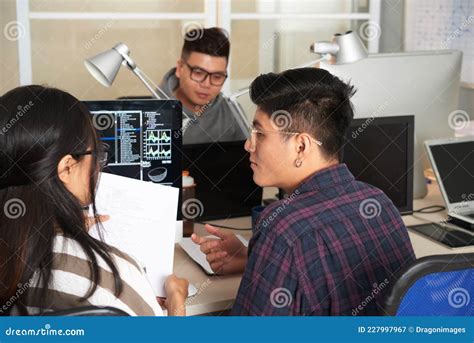 College Students Discussing Programming Code Stock Image Image Of