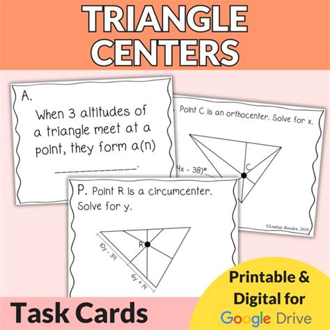 Triangle Centers Points Of Concurrency Task Cards For High School Geometry