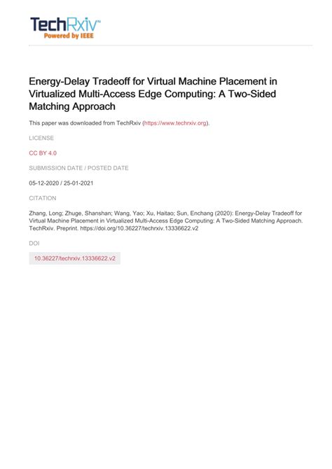 Pdf Energy Delay Tradeoff For Virtual Machine Placement In Virtualized Multi Access Edge
